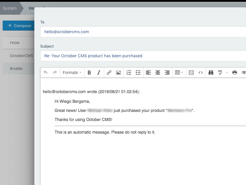 Webmail Beta [DEPRECATED] plugin - October CMS